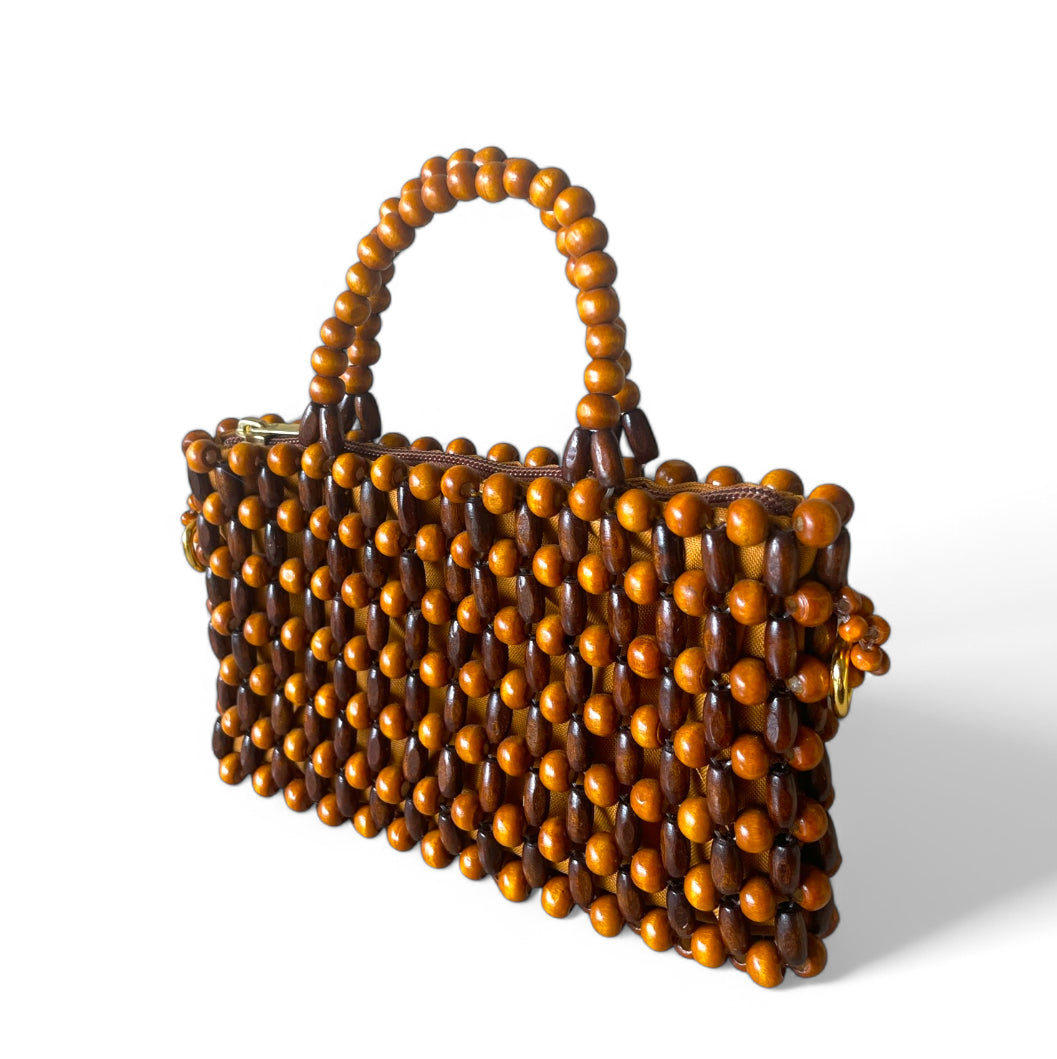AMARA Beaded Handbag with Detachable Sling | Wooden Beads Collection ...